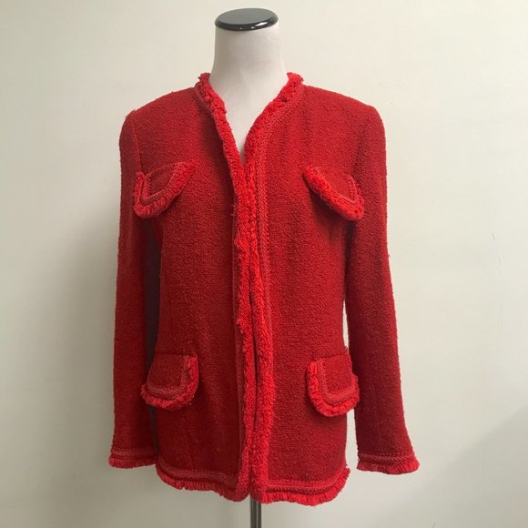 Vintage | Jackets & Coats | Vintage Red Wool Boucle Blazer Gold Buttons ...